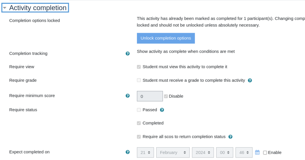 Moodle SCORM Activity Settings | Lingel Learning